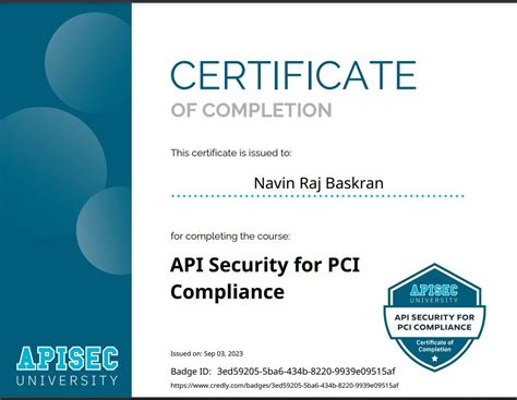 Navin Raj Baskran On Linkedin Completed Apisec Api Security For Pci