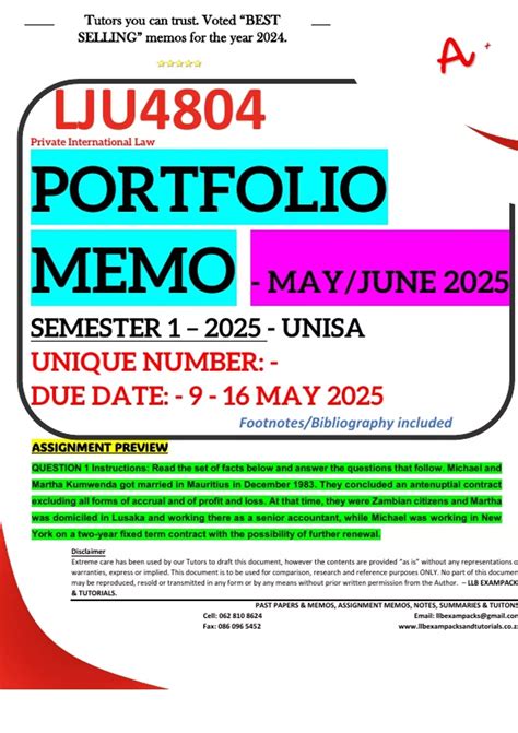 LJU4804 PORTFOLIO MEMO MAY JUNE 2025 SEMESTER 1 UNISA DUE DATE 16 MAY 2025