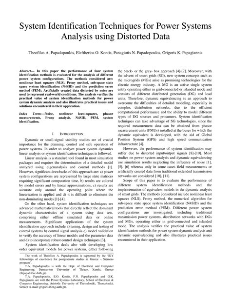 Pdf System Identification Techniques For Power Systems Analysis Using Distorted Data