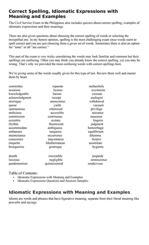 Correct Spelling Cse Correct Spelling Idiomatic Expressions With Meaning And Examples The