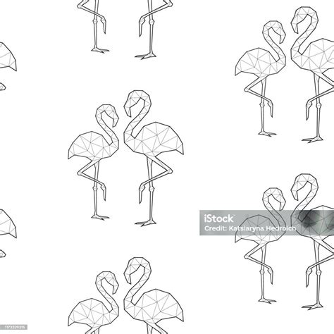검은 선기하학적 또는 다각형 플라밍고의 아름다운 원활한 패턴 미니멀 한 디자인 여름 포스터 섬유 직물 포장 포장에 좋습니다