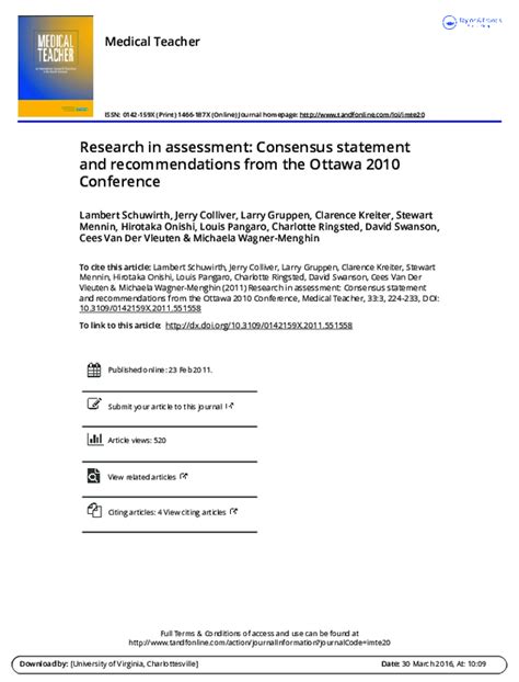 Pdf Research In Assessment Consensus Statement And Recommendations From The Ottawa 2010
