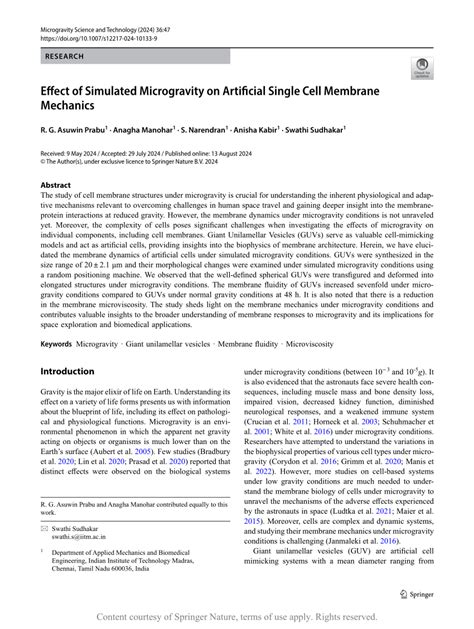 Effect Of Simulated Microgravity On Artificial Single Cell Membrane