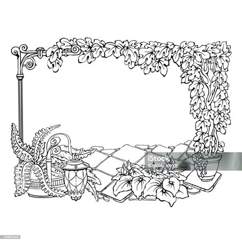 꽃 테두리 윤곽선 손으로 그린 보타니카 프레임 벡터 일러스트레이션 가리기에 대한 스톡 벡터 아트 및 기타 이미지 가리기 검은색 공원 Istock