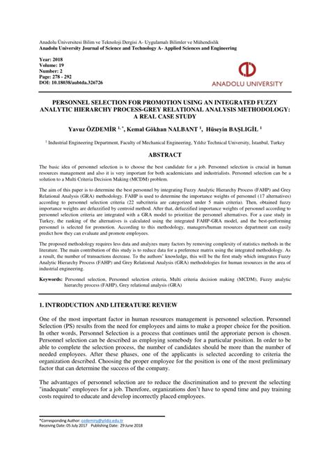 Pdf Personnel Selection For Promotion Using An Integrated Fuzzy