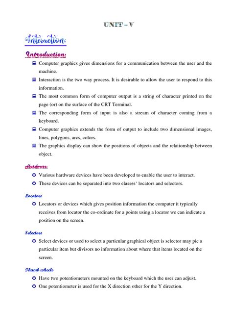 Unit 5 Cg Pdf Input Output Computer Graphics