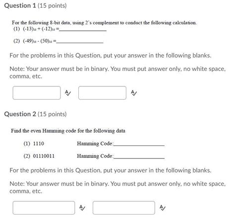 Solved Question 1 15 Points For The Following 8 Bit Data