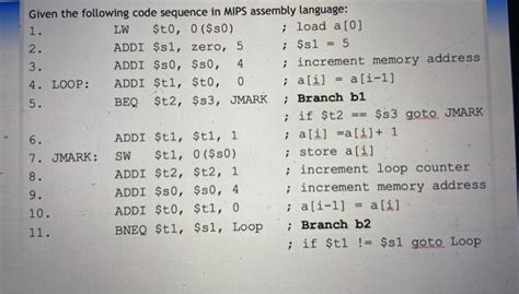 Siven The Following Code Sequence In Mips Assembly