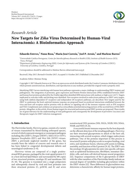 Pdf New Targets For Zika Virus Determined By Human Viral Interactomic A Bioinformatics Approach