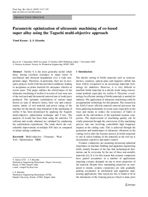 Pdf Parametric Optimization Of Ultrasonic Machining Of Co Based Super
