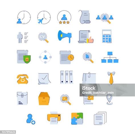 아이콘 세트 인적 자원 관리 사무소 직원 모집 출석 보고서 시스템 검색에 대한 스톡 벡터 아트 및 기타 이미지 검색 계산기 공연 Istock