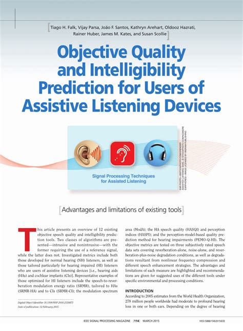 Pdf Objective Quality And Intelligibility Prediction For Users Of Assistive Listening Devices