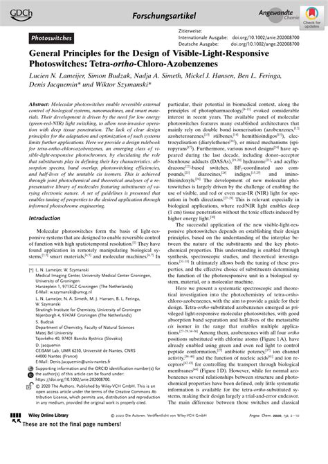 Pdf General Principles For The Design Of Visible‐light‐responsive Photoswitches Tetra‐ortho