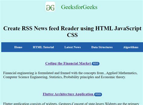Create A RSS News Feed Reader Using HTML CSS And JavaScript GeeksforGeeks