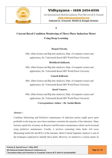 Pdf Condition Based Monitoring Of 3 Phase Induction Motor Using Deep Learning