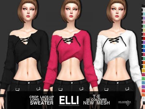 The Sims Resource Elli Lace Up Crop Top By Helsoseira • Sims 4 Downloads