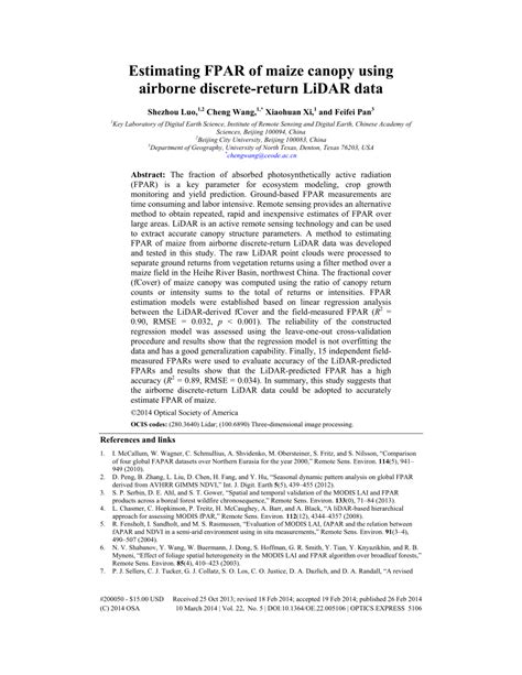 pdf estimating fpar of maize canopy using airborne discrete return