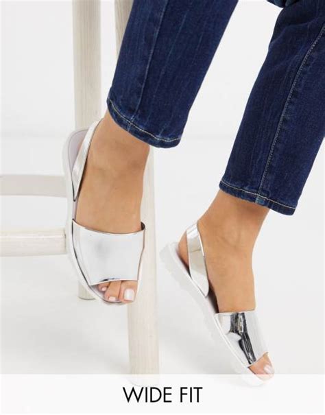 London Rebel Wide Fit Metallic Sling Back Jelly Sandals In Silver Asos