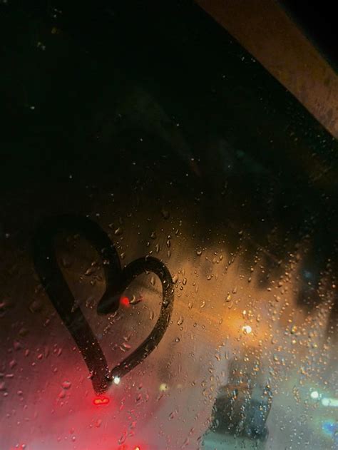 Heart In The Rain Beautiful Window View At Night Heart Drawn On