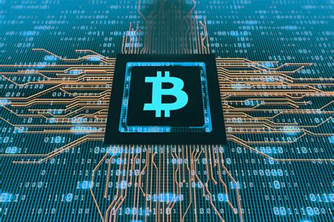 3 차원 일러스트 레이 션 가상 거래 통화 Bitcoin 인터넷 금융 인터넷 경제 회로 기판 Cpu에 대한 스톡 사진 및 기타