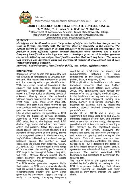 PDF RADIO FREQUENCY IDENTIFICATION GATE CONTROL SYSTEM