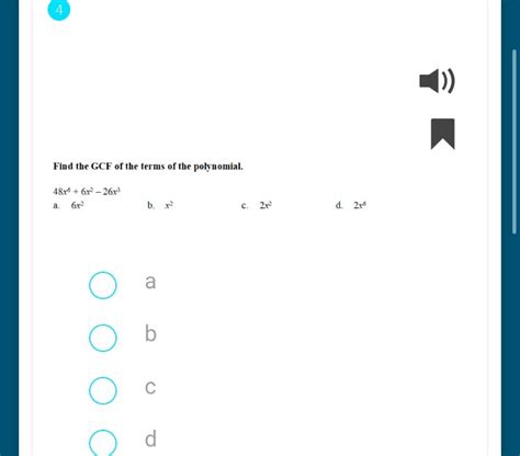 4find The Gcf Of The Terms Of The Polynomial 48x6 6x2−26x3a 6x2b X