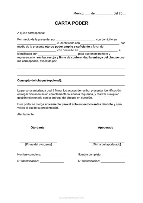 Machote Carta Poder Para Recoger Cheque 》 10 Ejemplos