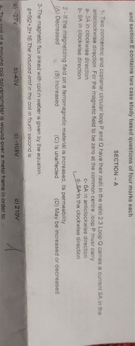 And Section E Contains Two Case Study Based Questions Of Four Marks Each