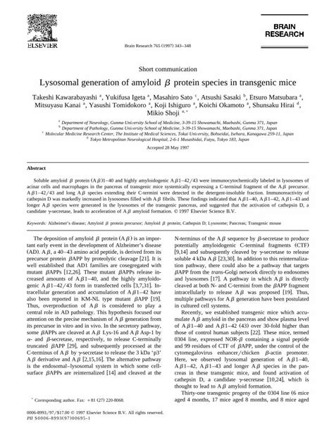 pdf lysosomal generation of amyloid β protein species in transgenic