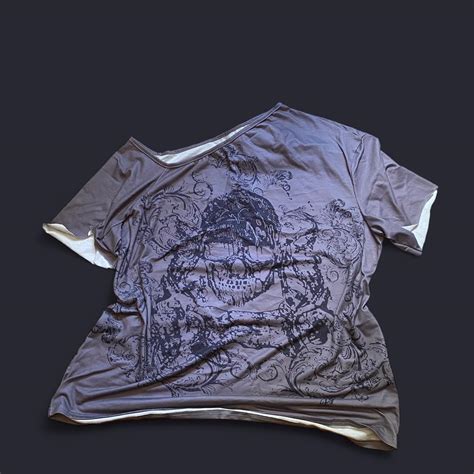 Off The Shoulder Grey Skull Graphic Tee Skater Depop