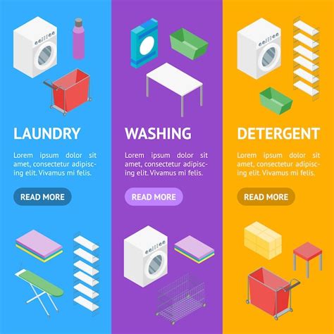 Premium Vector Laundry Room Concept Interior With Furniture Banner Vecrtical Set Isometric