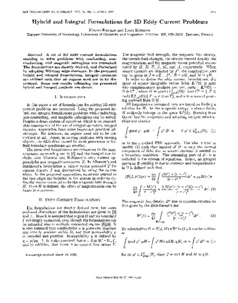Pdf Hybrid And Integral Formulations For 3d Eddy Current Problems