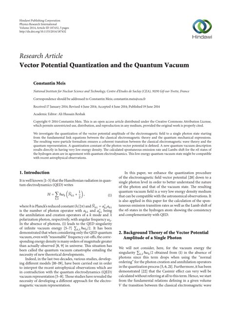 Pdf Vector Potential Quantization And The Quantum Vacuum