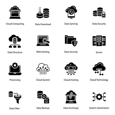 Cloud Computing Glyph Icons Set Vector Art At Vecteezy
