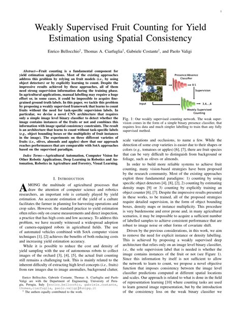 Pdf Weakly Supervised Fruit Counting For Yield Estimation Using Spatial Consistency