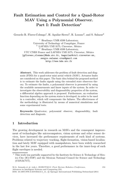 pdf fault estimation and control for a quad rotor mav using a