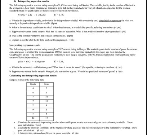Solved 1 Interpreting Regression Results The Following