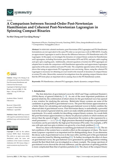 Pdf A Comparison Between Second Order Post Newtonian Hamiltonian And Coherent Post Newtonian