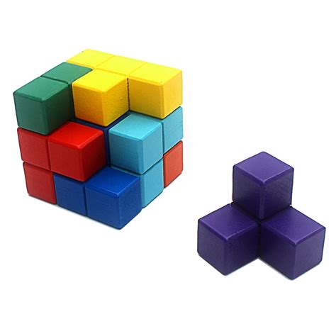 Brain Teaser 3d Wooden Puzzle Colorful Luban Lock Tetris Cube Puzzles Educational Brain Teaser
