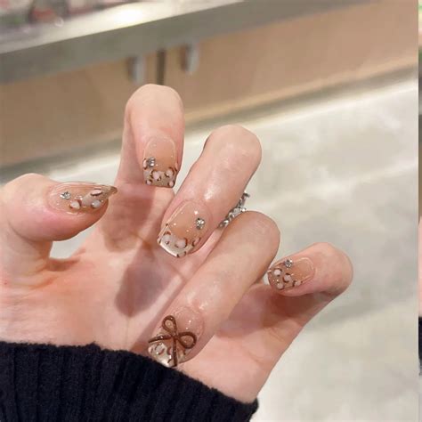 10 шт летние короткие квадратные накладные ногти ручной работы с бантом и леопардовым принтом