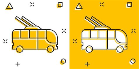 만화 스타일 트롤리 버스 아이콘 격리 된 흰색 배경에 트롤리 버스 만화 벡터 일러스트 레이 션 Autobus 차량 스플래시 효과