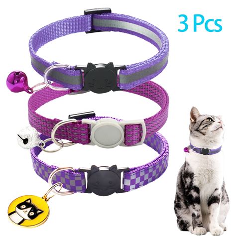 Chborless 3 Pcs Reflective Breakaway Cat Collar With Bell Nylon Kitten