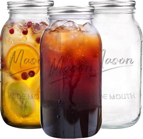 Galssmagic 64 Oz Mason Jar Wide Mouth3 Pack Large Half