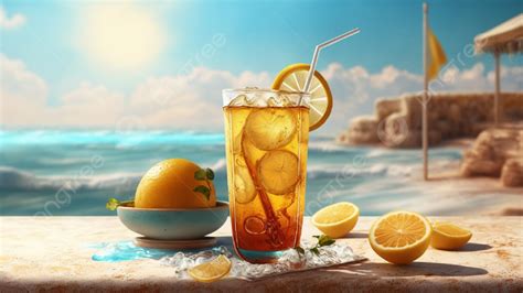 Summer Seaside Refreshing Drink Background Summer Seaside Drink