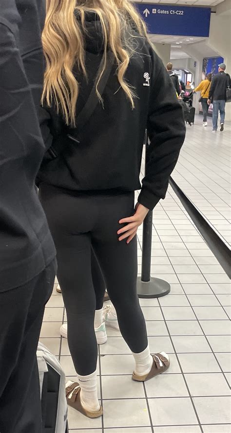 Tight Ass Sports Team In Line At Airport Spandex Leggings And Yoga