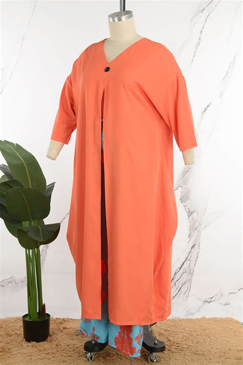 Wholesale Milky Street Print Patchwork Frenulum Buttons V Neck Plus Size Two Pieces K88067 5 Online