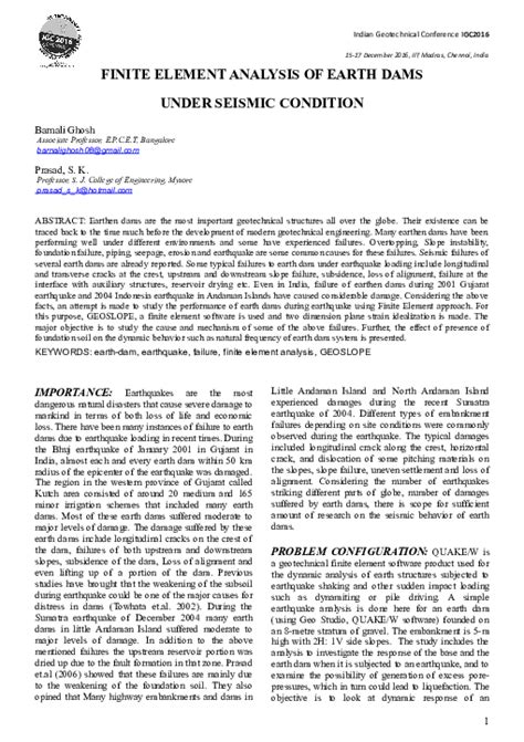 Pdf Finite Element Analysis Of Earth Dams Under Seismic Condition