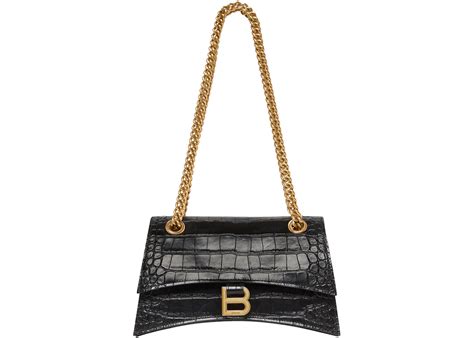 Balenciaga Crush Chain Shoulder Bag Small Crocodile Embossed Black In