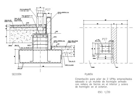 Foundation Pillar Cad Structure Detail Section And Plan Layout Autocad File Cadbull