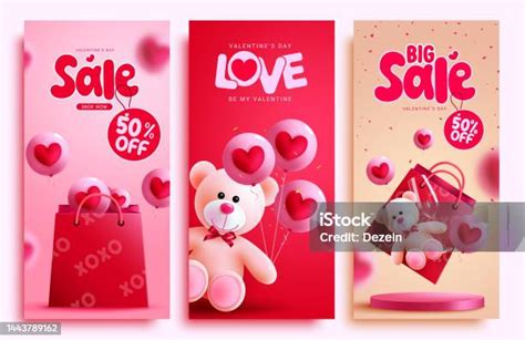 발렌타인 데이 세일 세트 벡터 포스터 디자인 발렌타인 시즌 프로모션 할인 혜택 컬렉션 2월에 대한 스톡 벡터 아트 및 기타